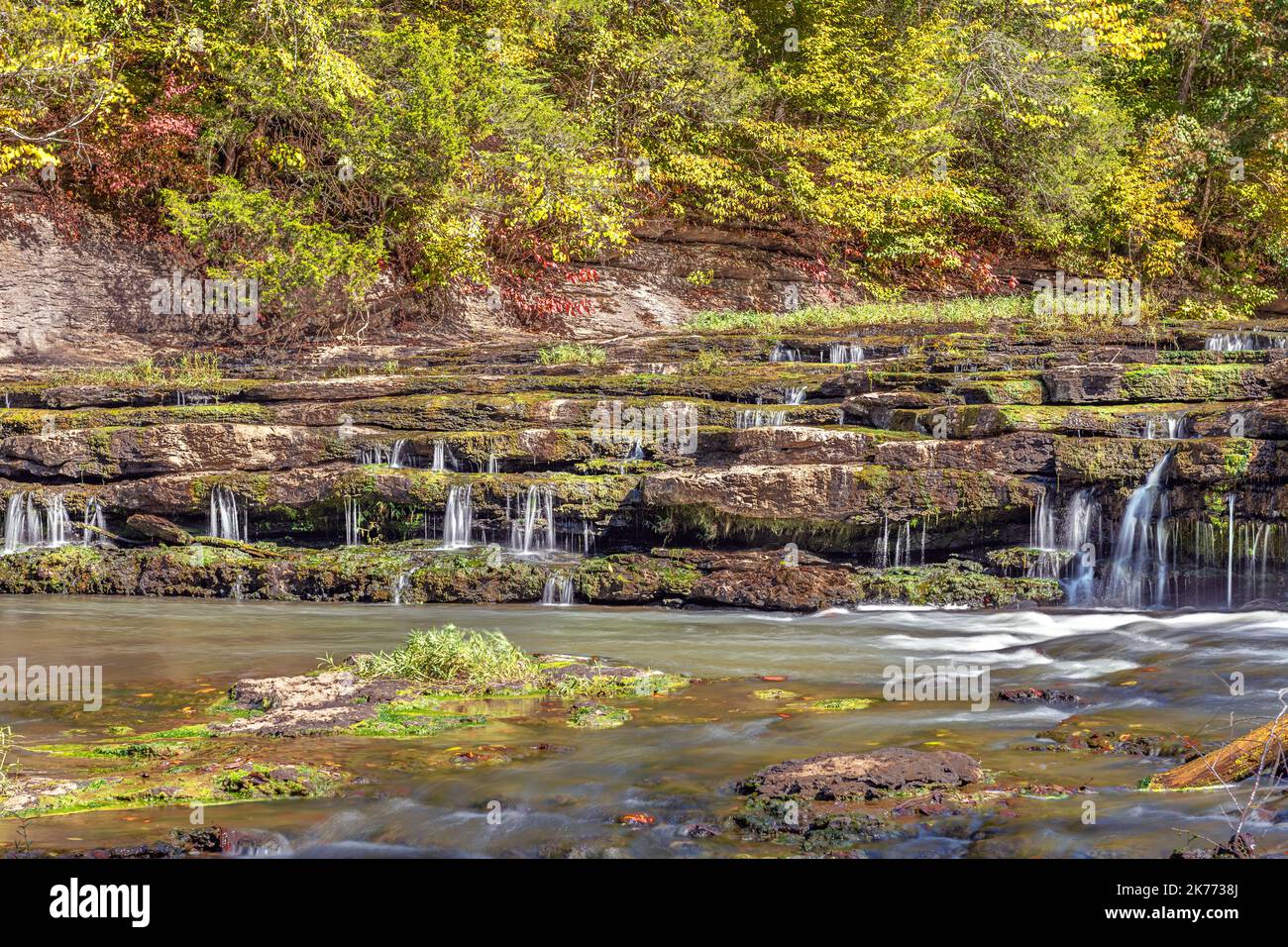 A stunningly beautiful stepped waterfall shot with a slow shutter speed ...