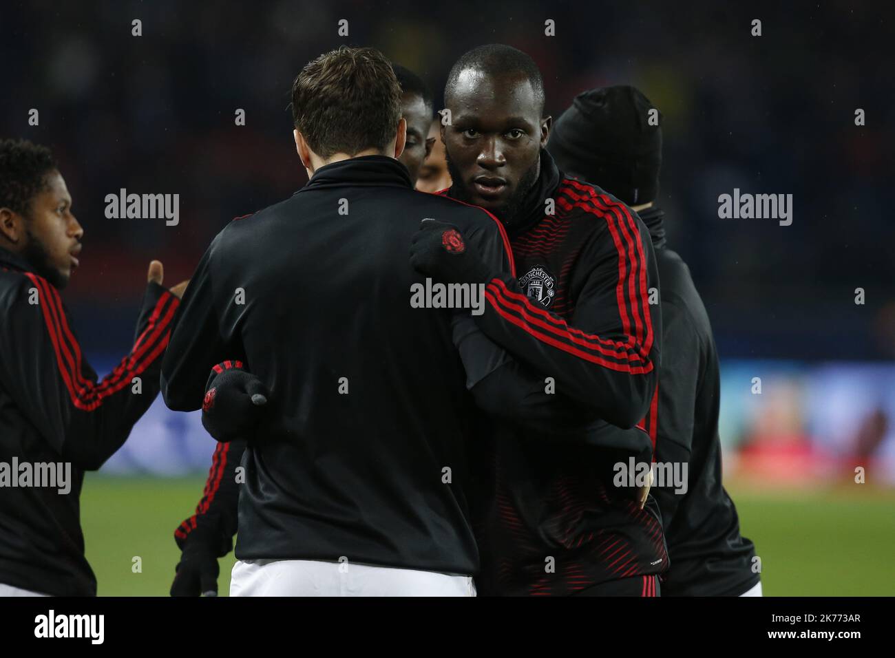Romelu Lukaku of Manchester United reacts during warmup before the UEFA ...