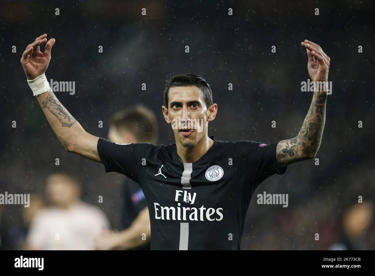 Angel Di Maria of Paris Saint-Germain reacts during the UEFA Champions ...