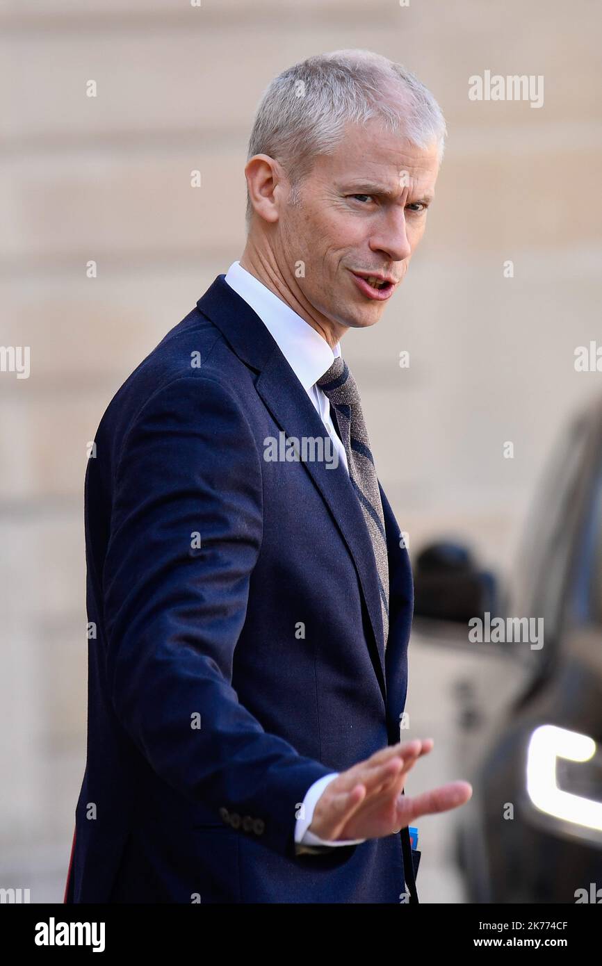 Paris - Franck Riester, Minister of Culture leaving the Council of ...