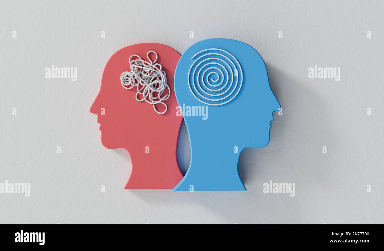 Mental health concept. tangled chaotic brain vs logical brain ...