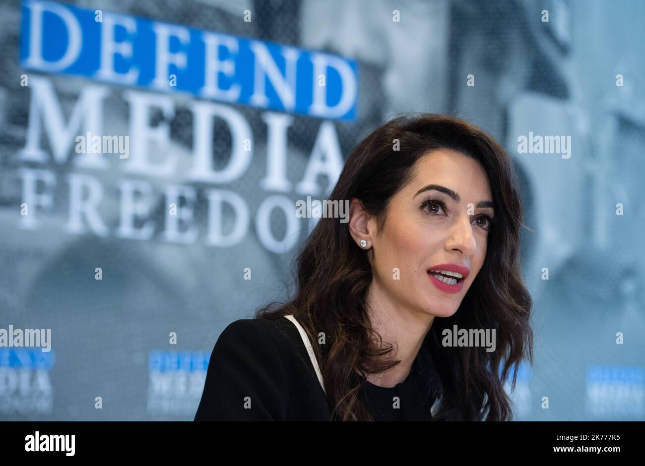 Amal Clooney, the wife of George Cloney, takes part in a press ...