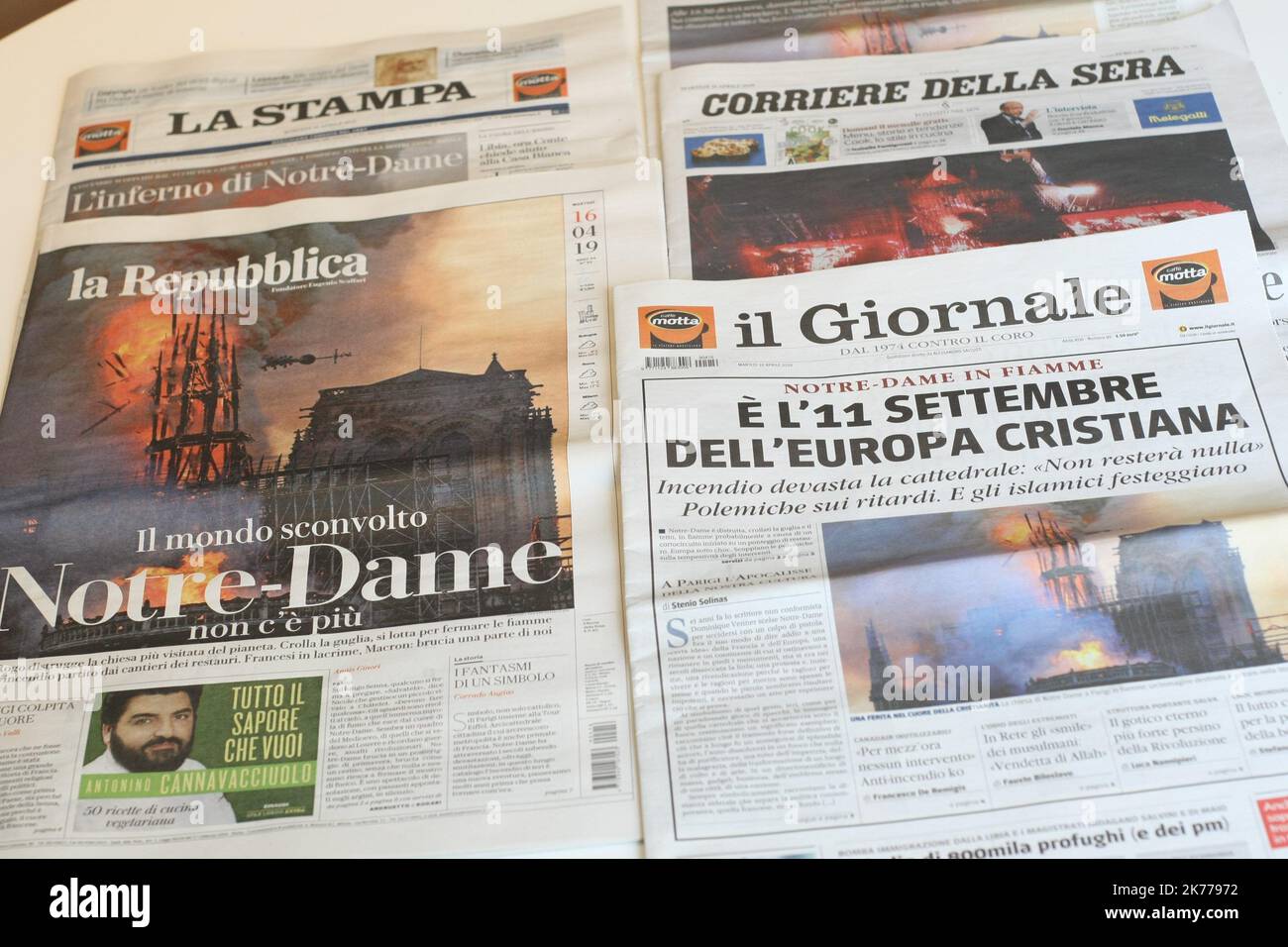 This photo illustration taken in Italy on April 16, 2019 shows Italian ...