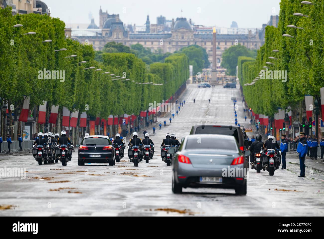 The car of Emmanuel Macron. French President Emmanuel Macron attends a ...