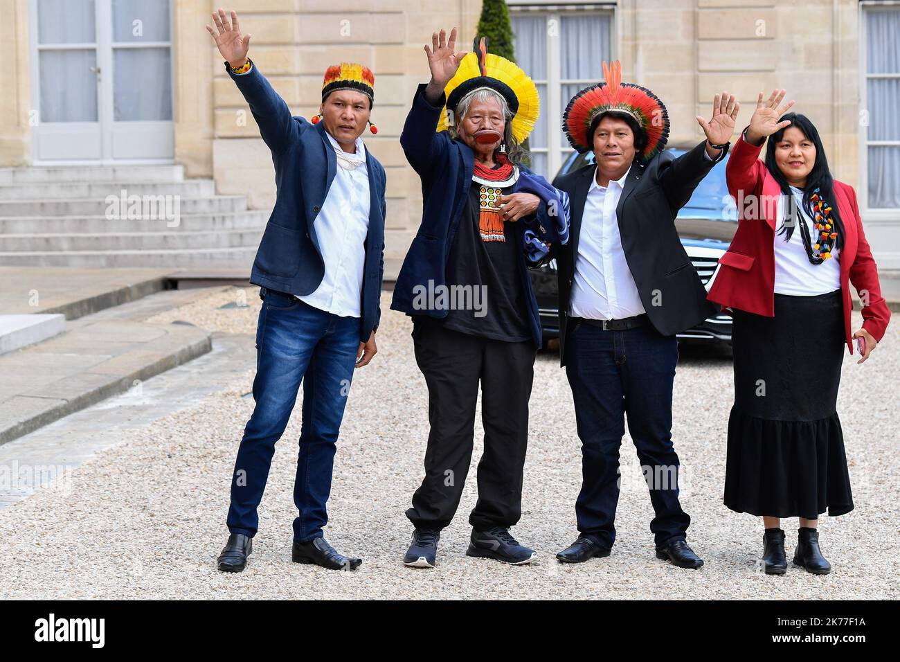 The President of the French Republic, Emmanuel Macron accompanies the ...