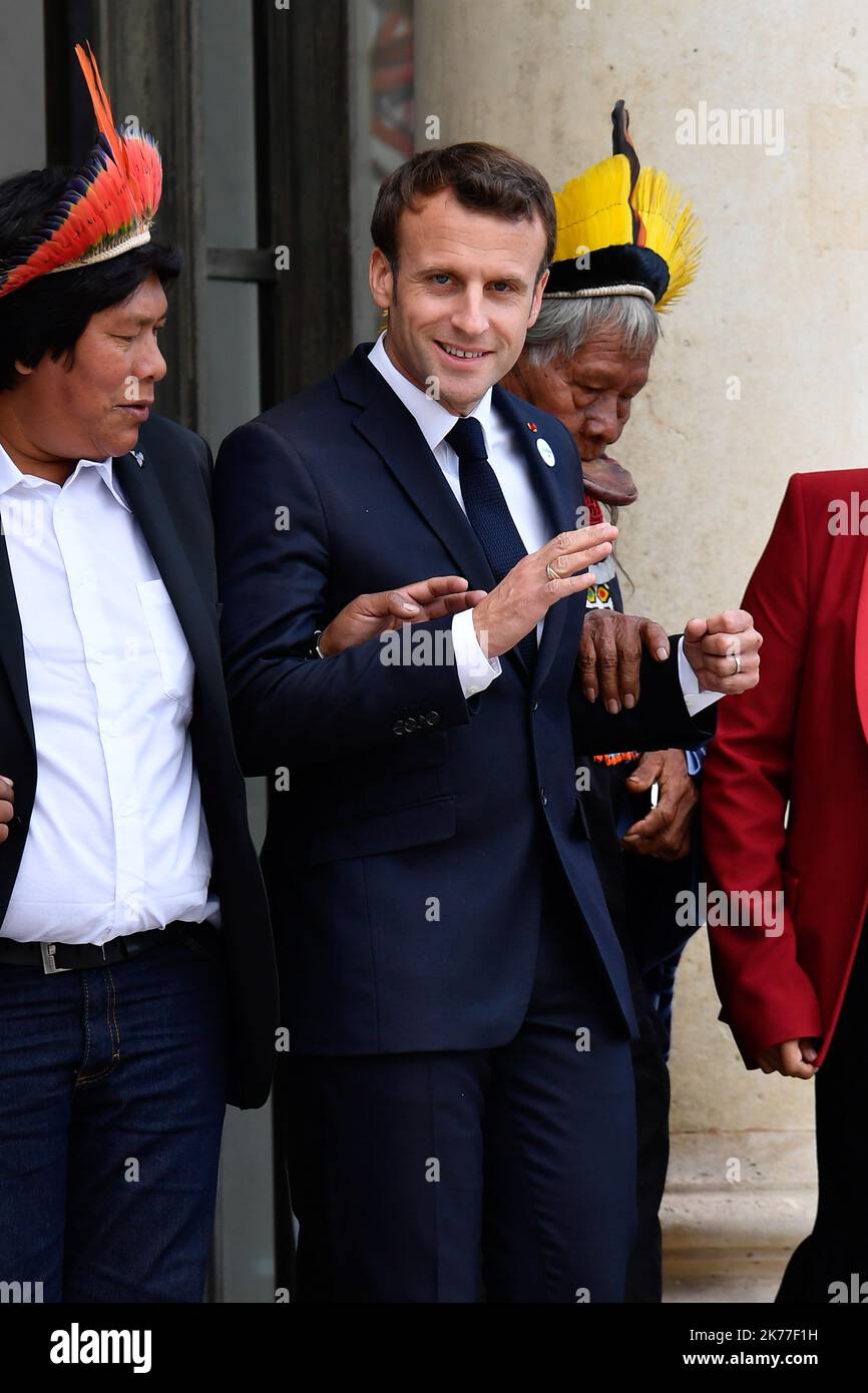 The President of the French Republic, Emmanuel Macron accompanies the ...