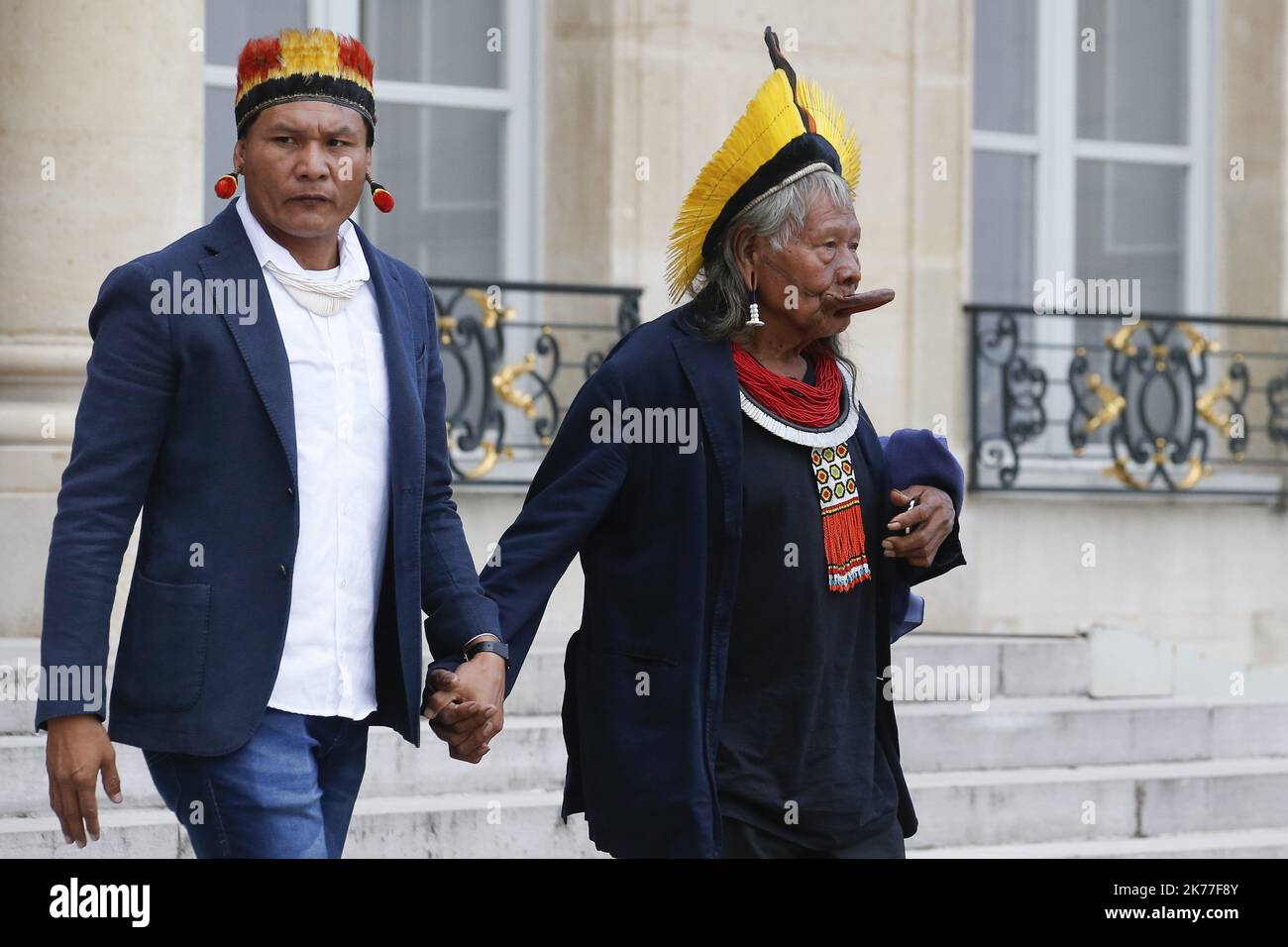 Indigenous Brazilian chief Kayapo Raoni Metuktire and members of his ...
