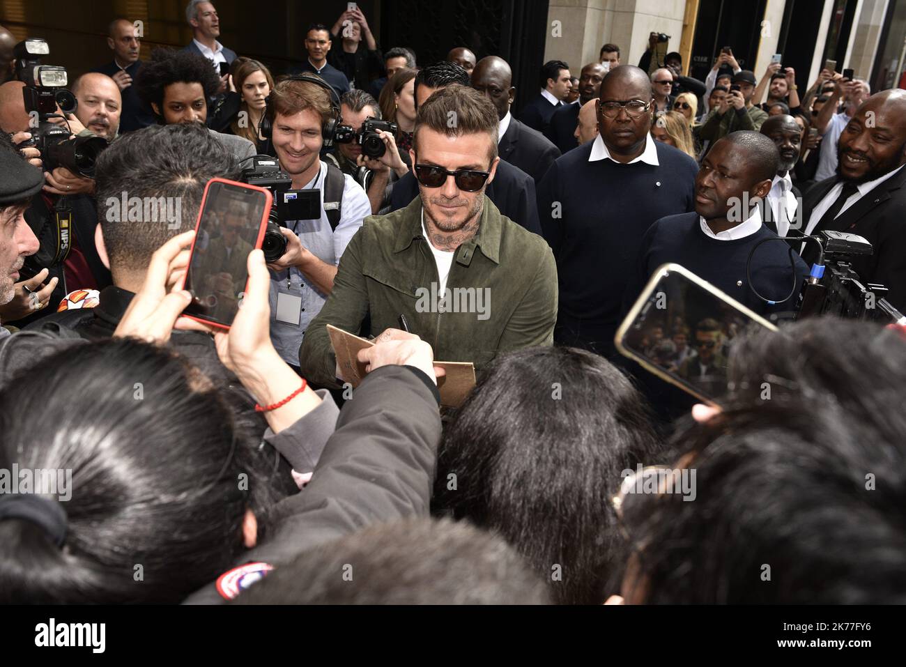 David Beckham arrives at Galeries Lafayette on the Champs Elysee in ...
