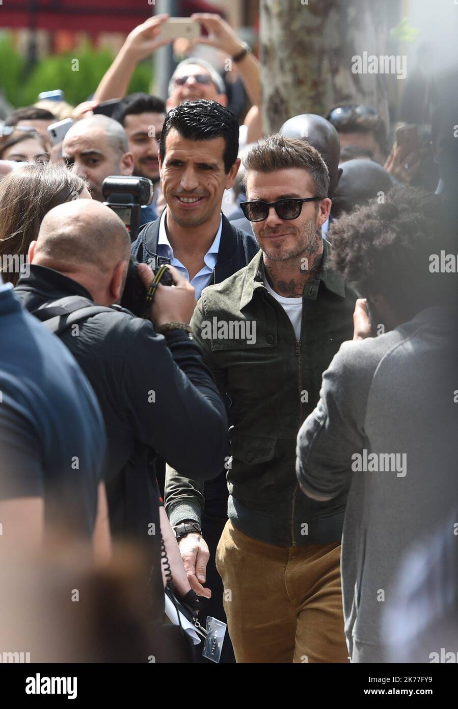David Beckham arrives at Galeries Lafayette on the Champs Elysee in ...