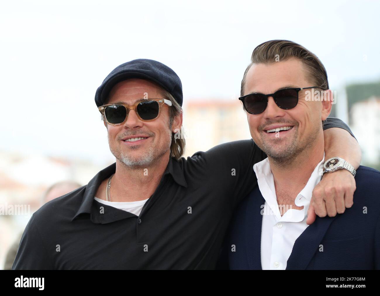 Brad Pitt (left) and Leonardo DiCaprio attending the Once Upon a Time ...