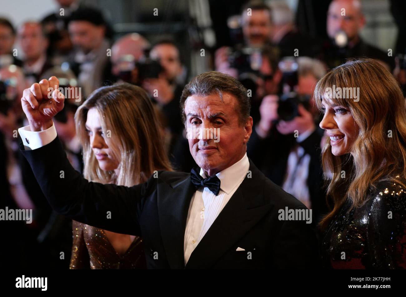 Red carpet with US actor Sylvester Stallone poses as he arrives for the ...