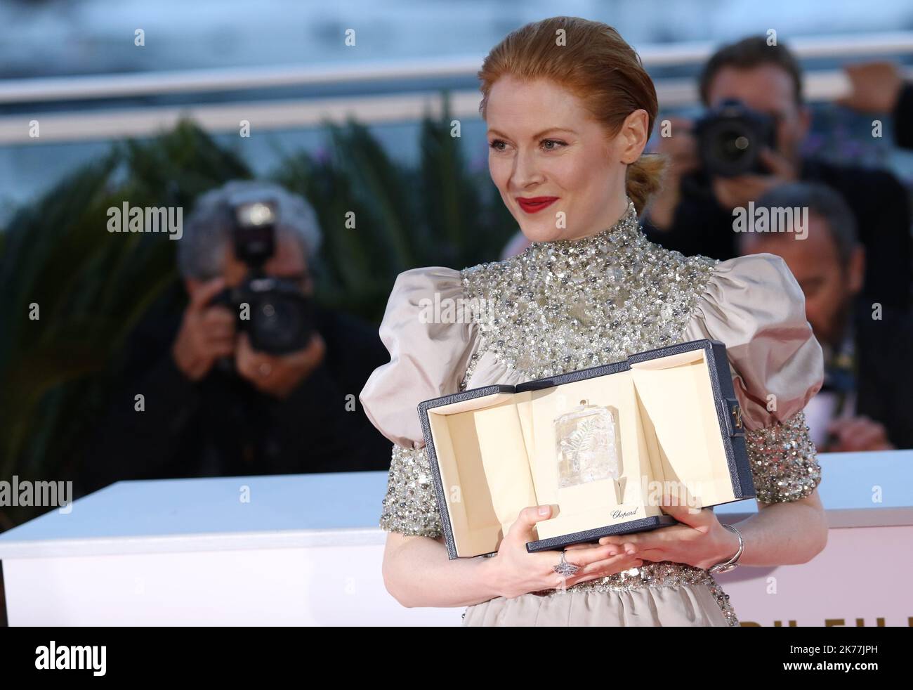 British actress Emily Beecham (C) poses with the prize for Best Actress ...