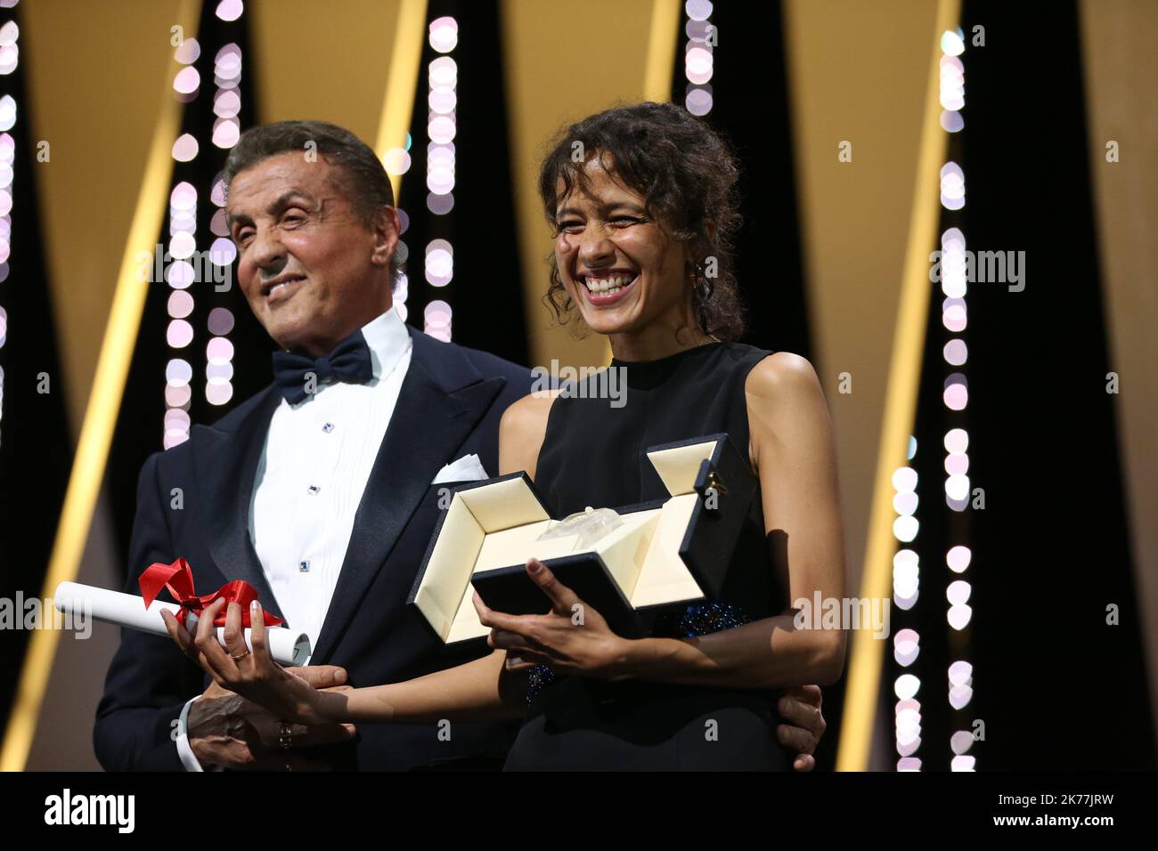 French Director Mati Diop (R) accepts the Grand Prize of the Festival ...
