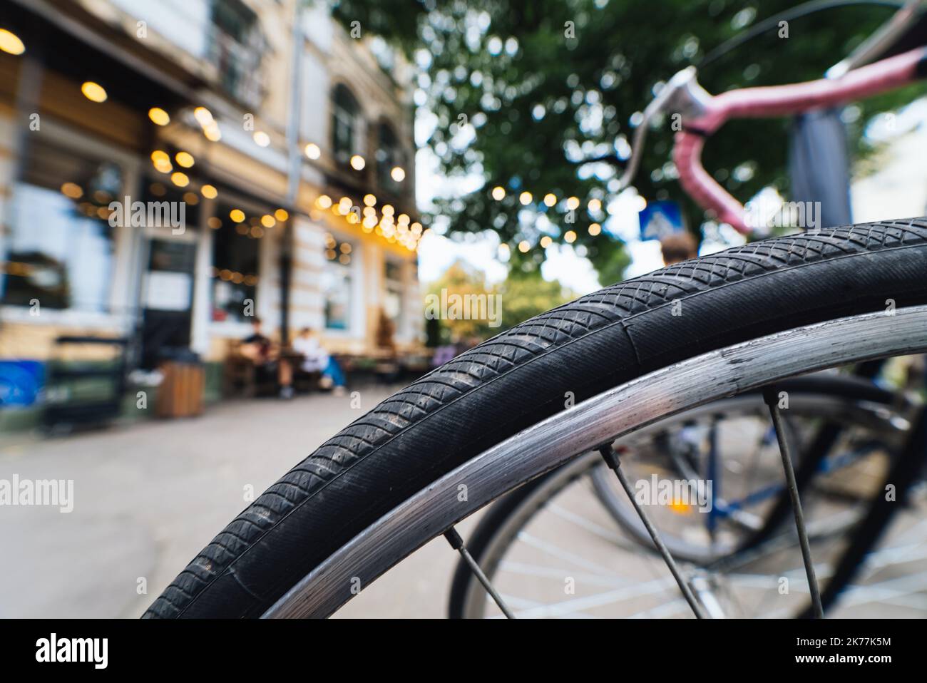 Bike Wheels close up on the street Stock Photo - Alamy