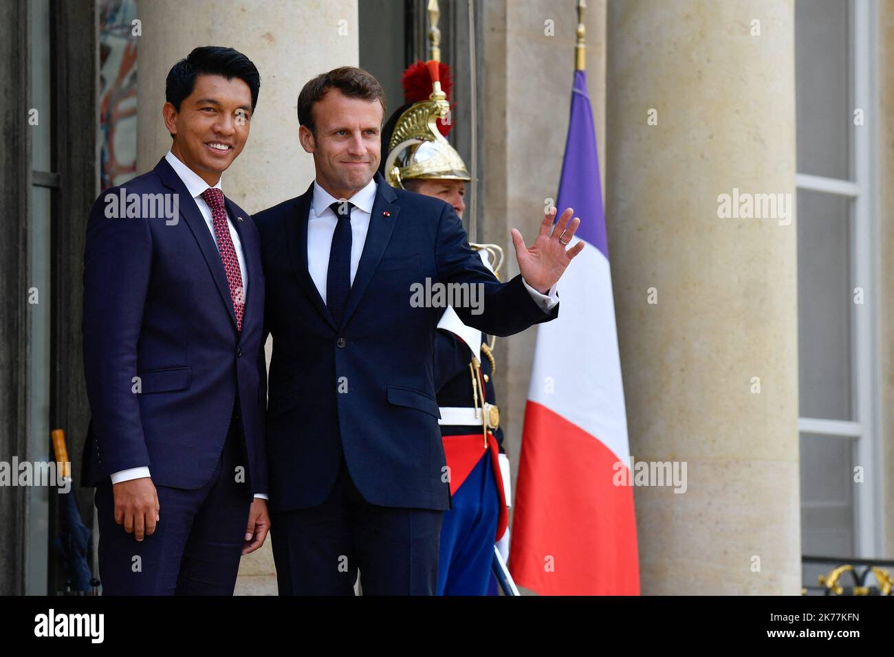 French President Emmanuel Macron receives the Malagasy President Andry ...