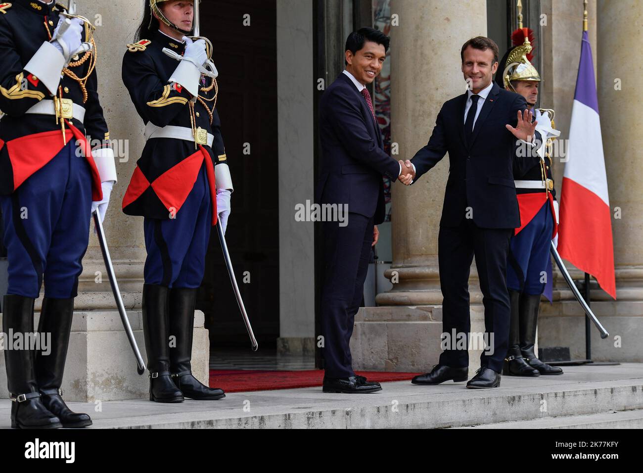 French President Emmanuel Macron receives the Malagasy President Andry ...