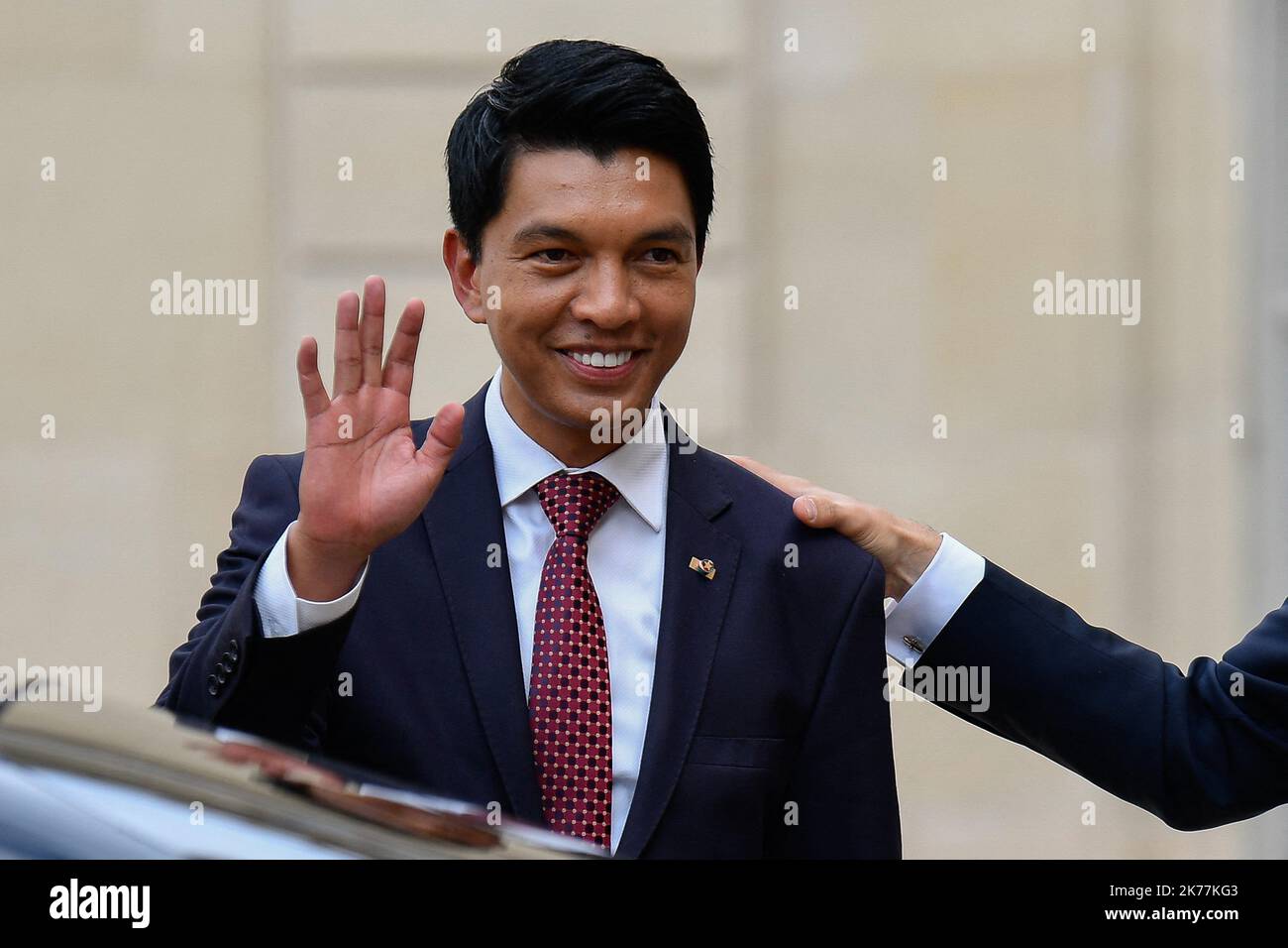 French President Emmanuel Macron receives the Malagasy President Andry ...