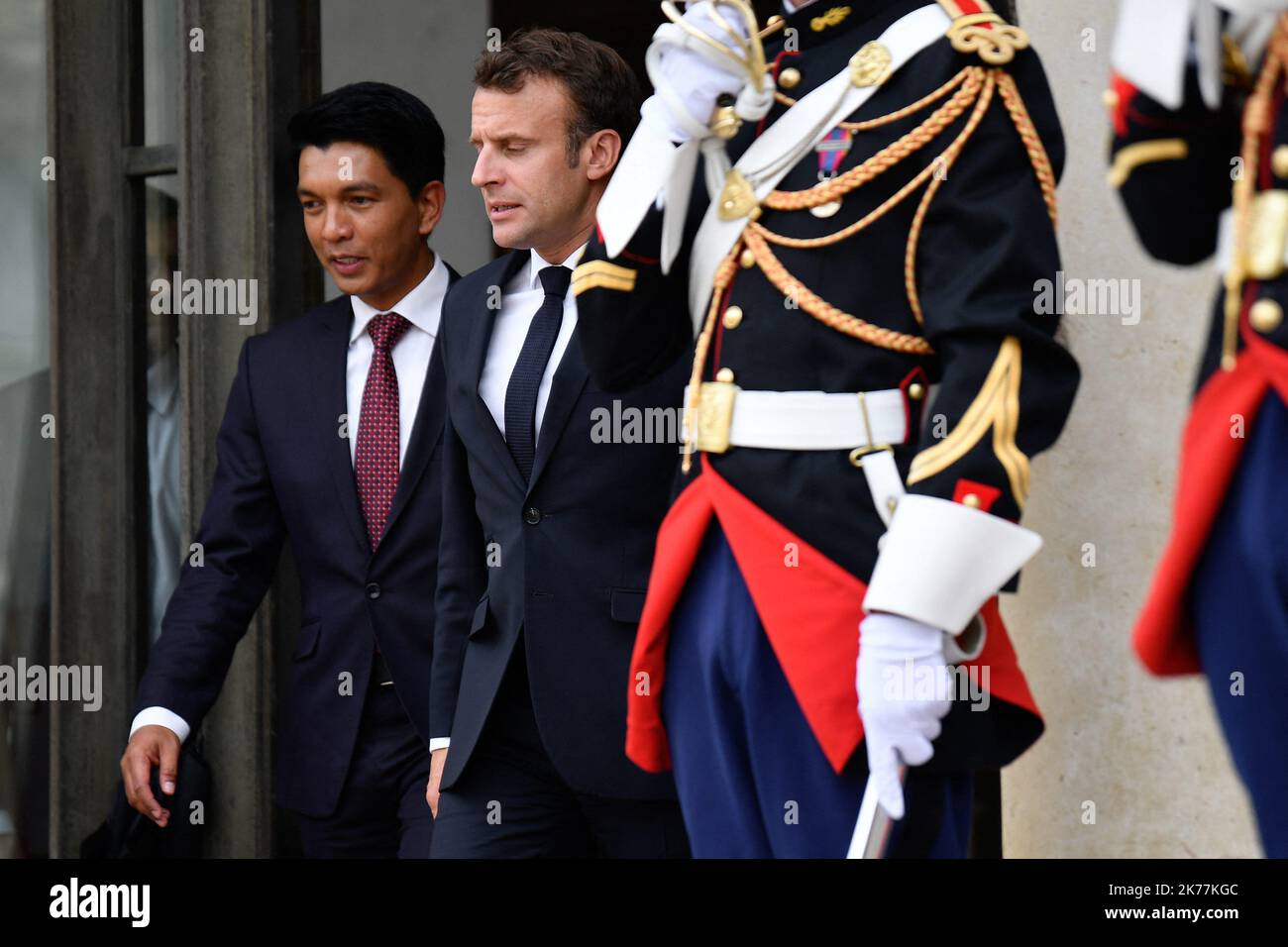 French President Emmanuel Macron receives the Malagasy President Andry ...