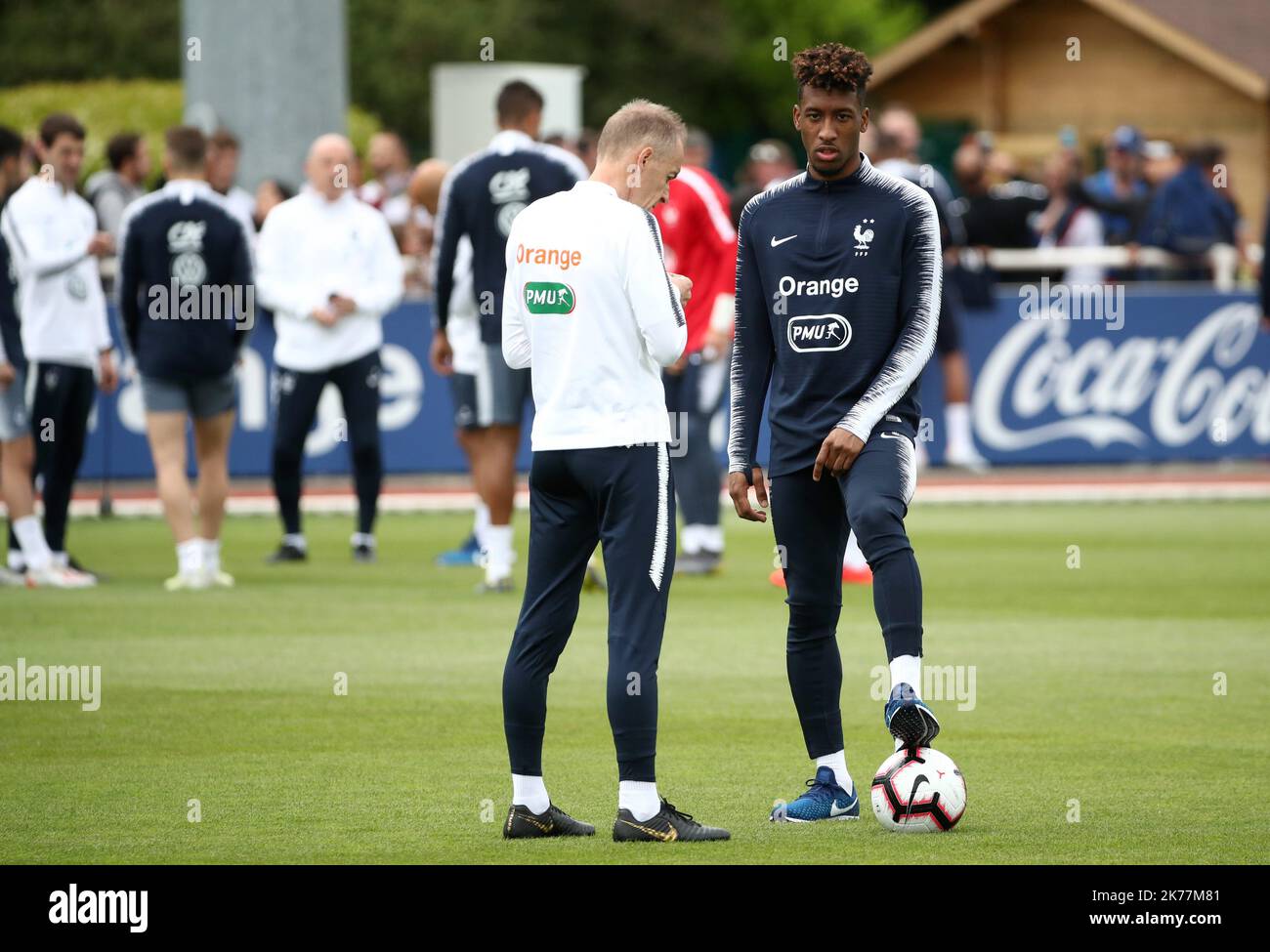 KINGSLEY COMAN Training France's soccer team in Clairefontaine, the ...