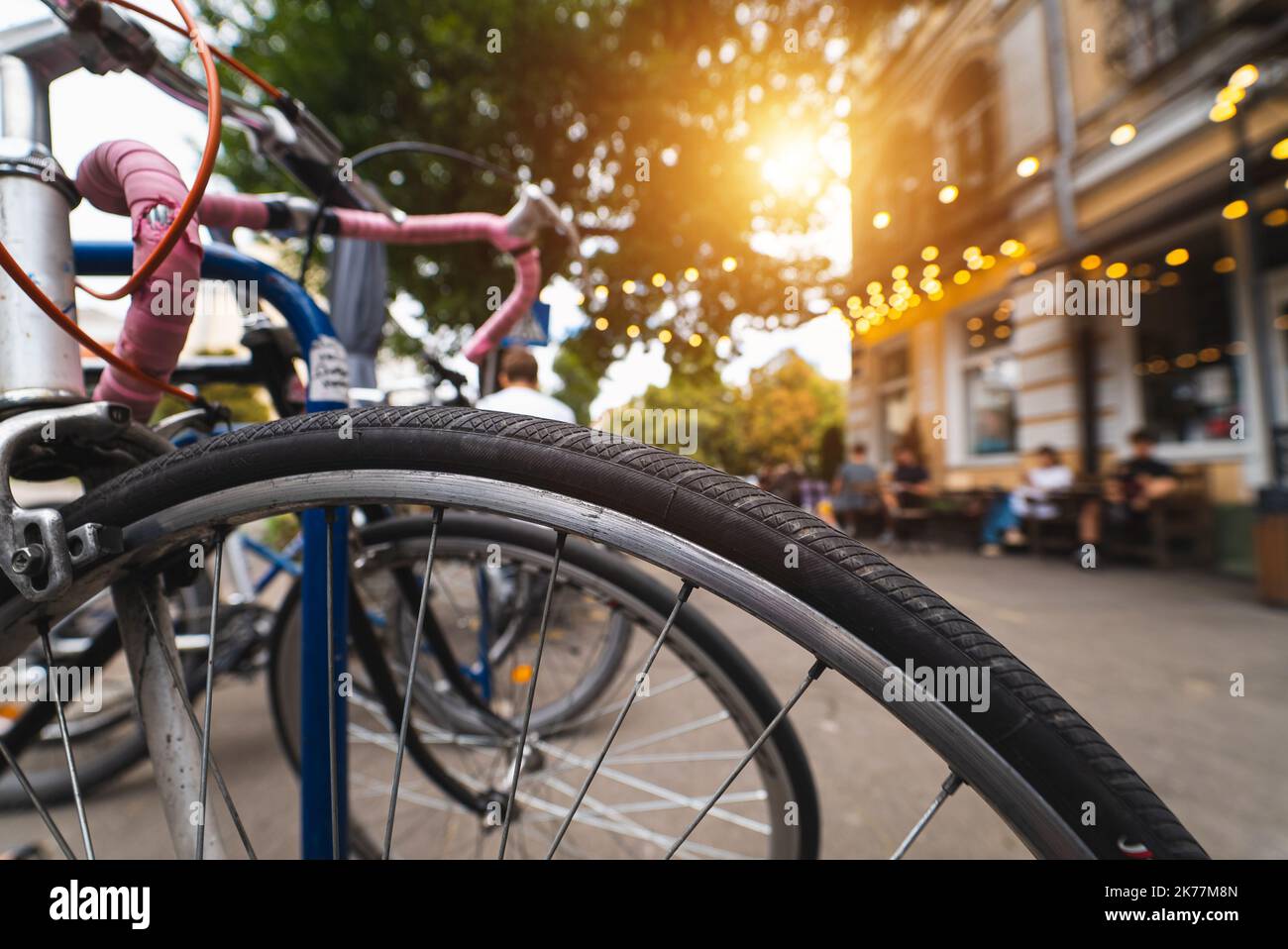 Bike Wheels close up on the street Stock Photo - Alamy