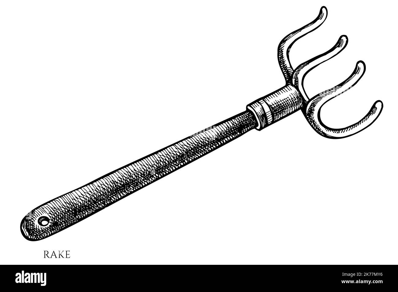 Gardening vintage vector illustrations collection. Black and white rake ...