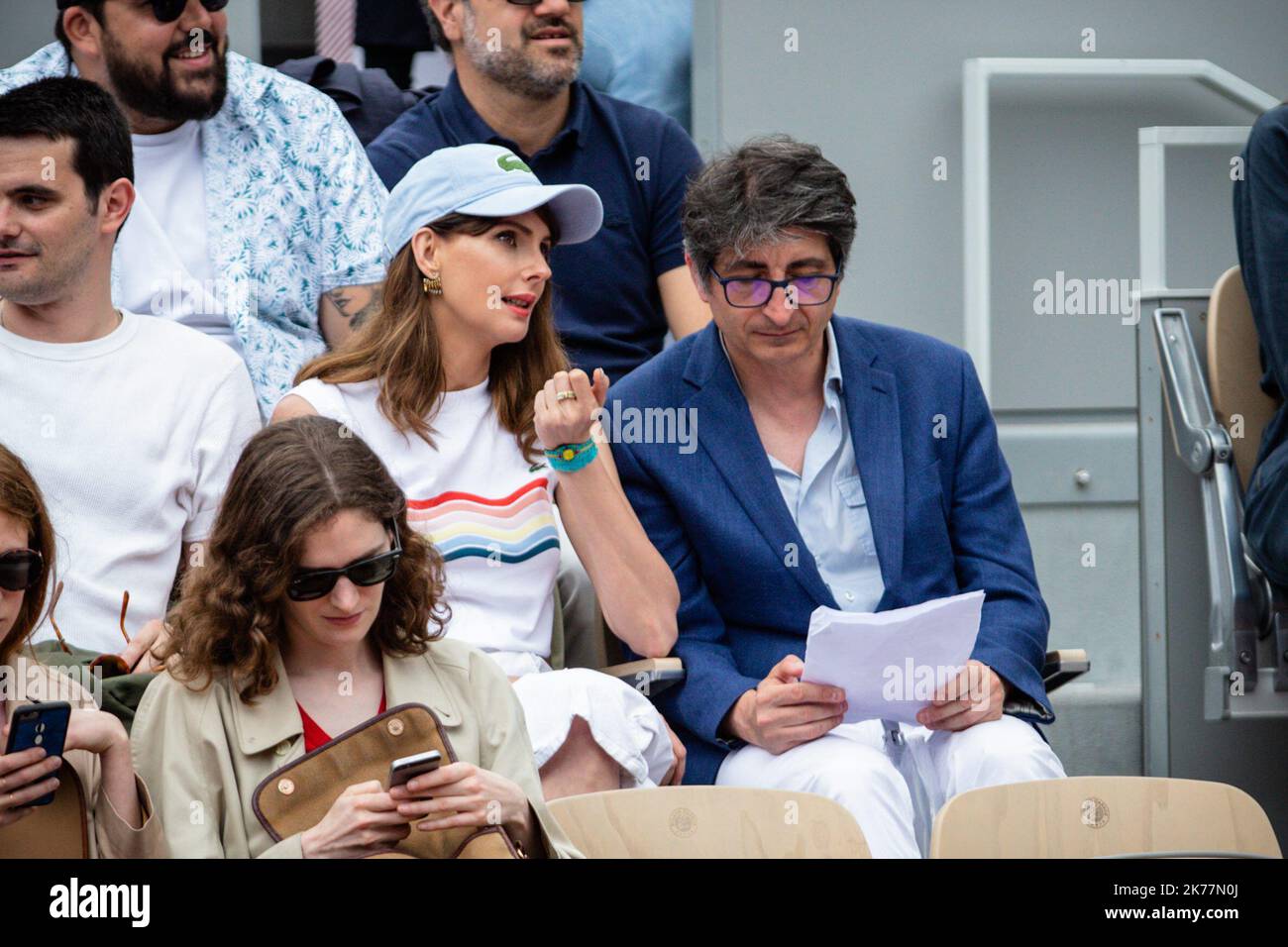 French actress Frederique Bel attends the match between Gael Monfils ...