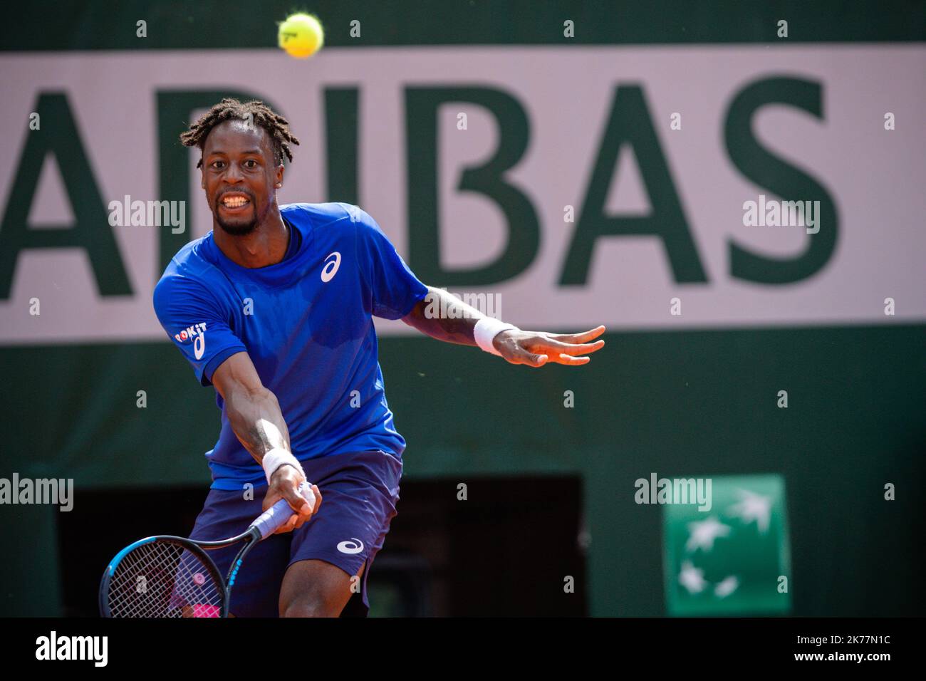 Gael Monfils (FRA) against Dominic Thiem (AUT) on court Philippe ...