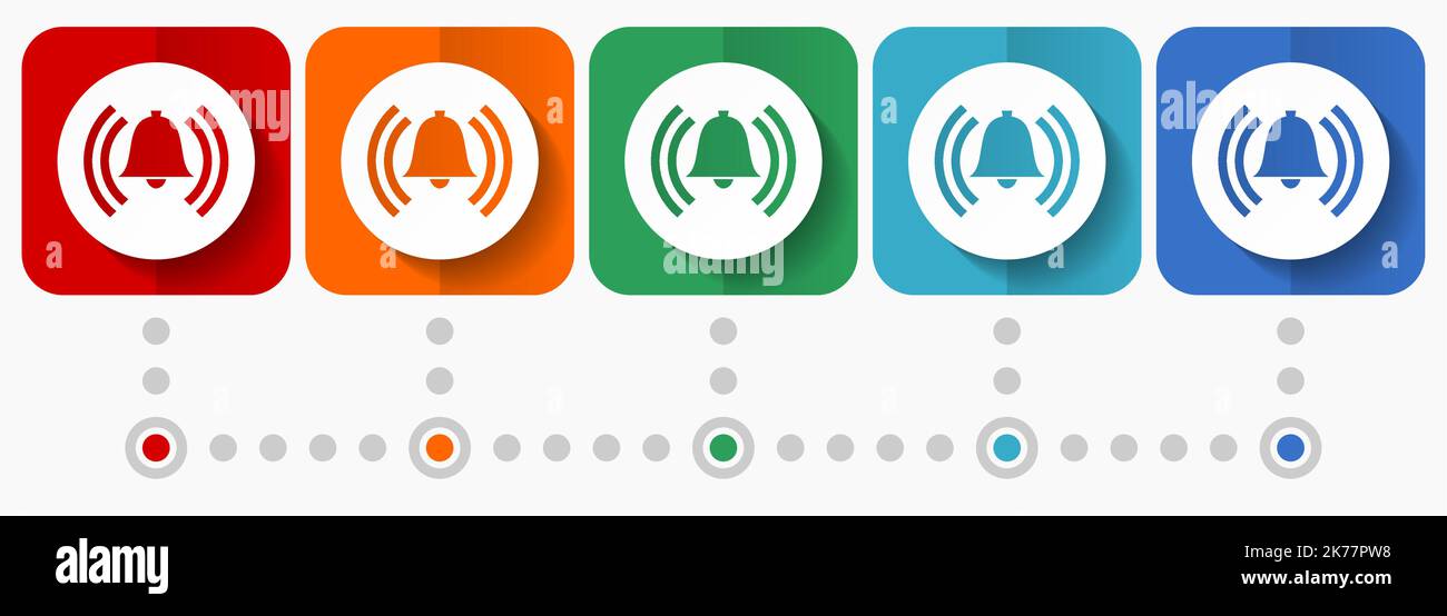 Alarm vector icons, infographic template, set of flat design symbols in ...