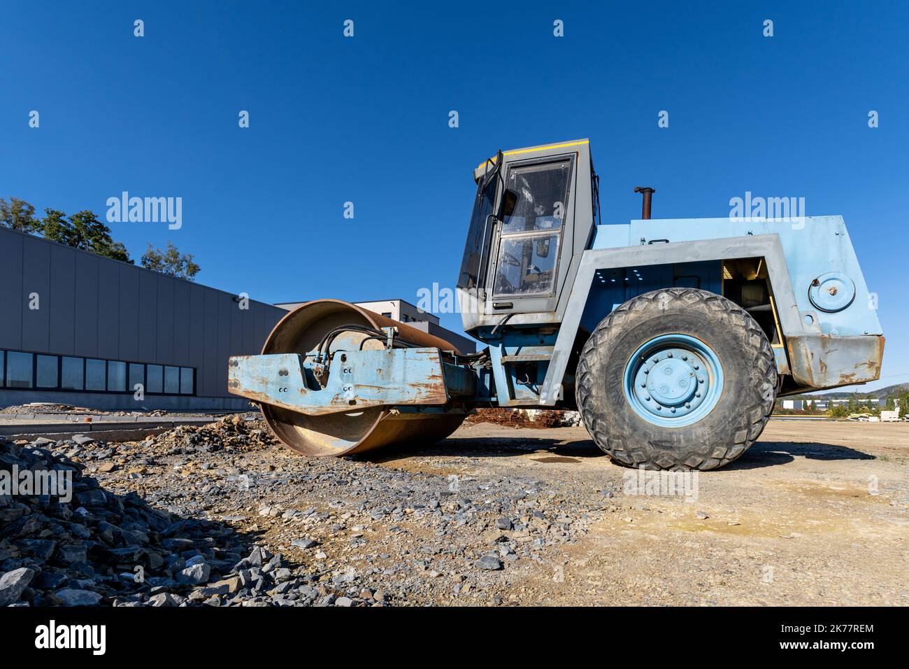 road roller at construction site Stock Photo - Alamy