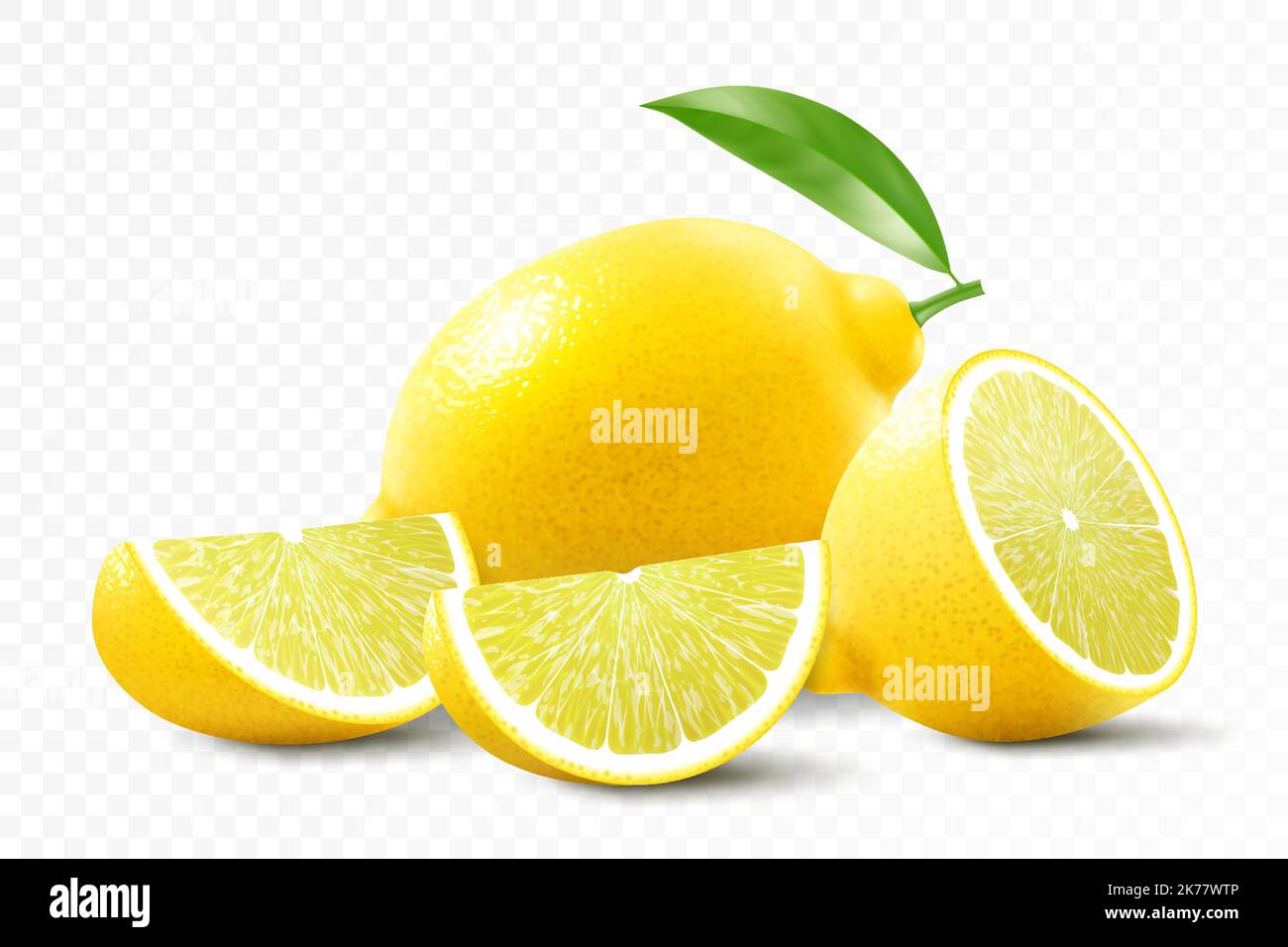Fresh lemon isolated on transparent background. A whole lemon, half and ...