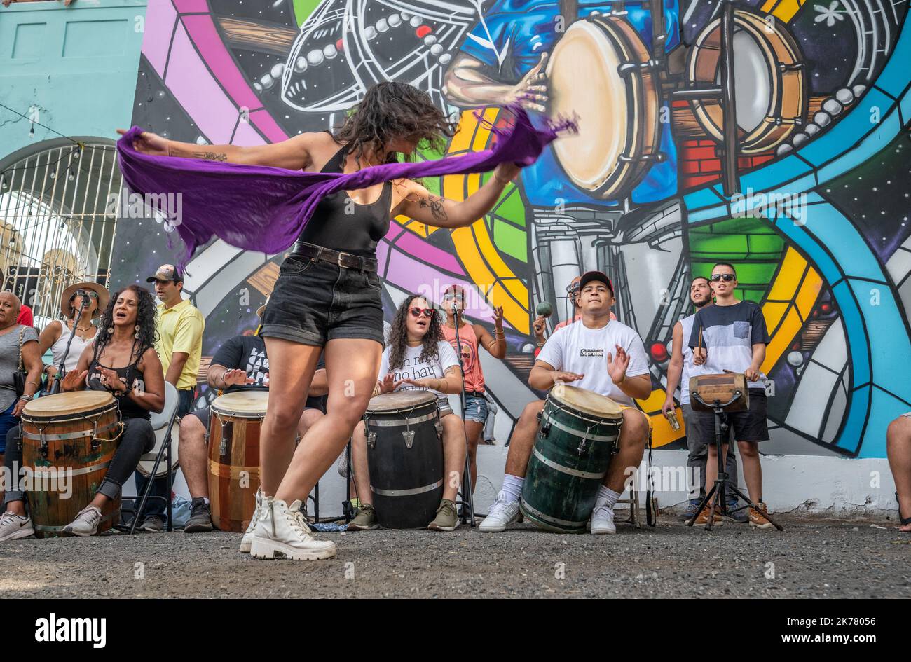 Bomba and Plena musicians performing at Tito Matos Festival Stock Photo ...
