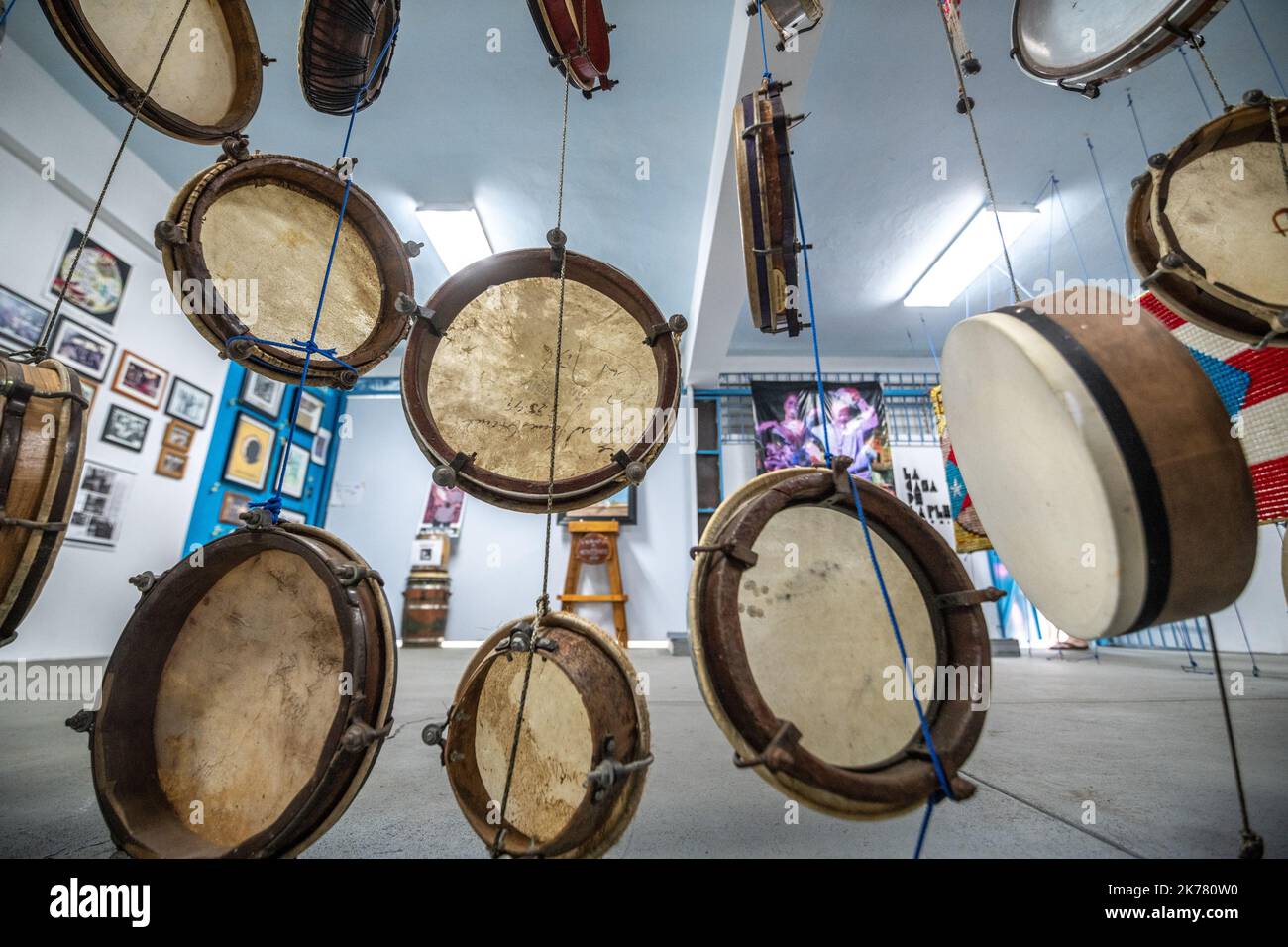 Hand drums for bomba on display at Museum Stock Photo - Alamy