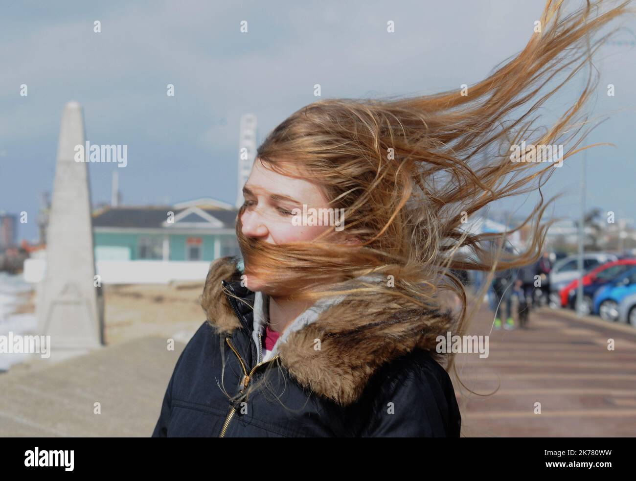 Windswept Imogen Knowles enjoys her Easter Sunday stroll along the ...