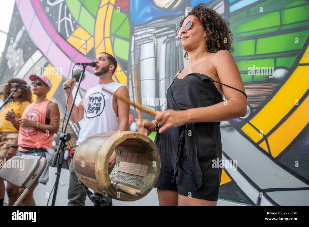 Bomba and Plena musicians performing at Tito Matos Festival Stock Photo ...