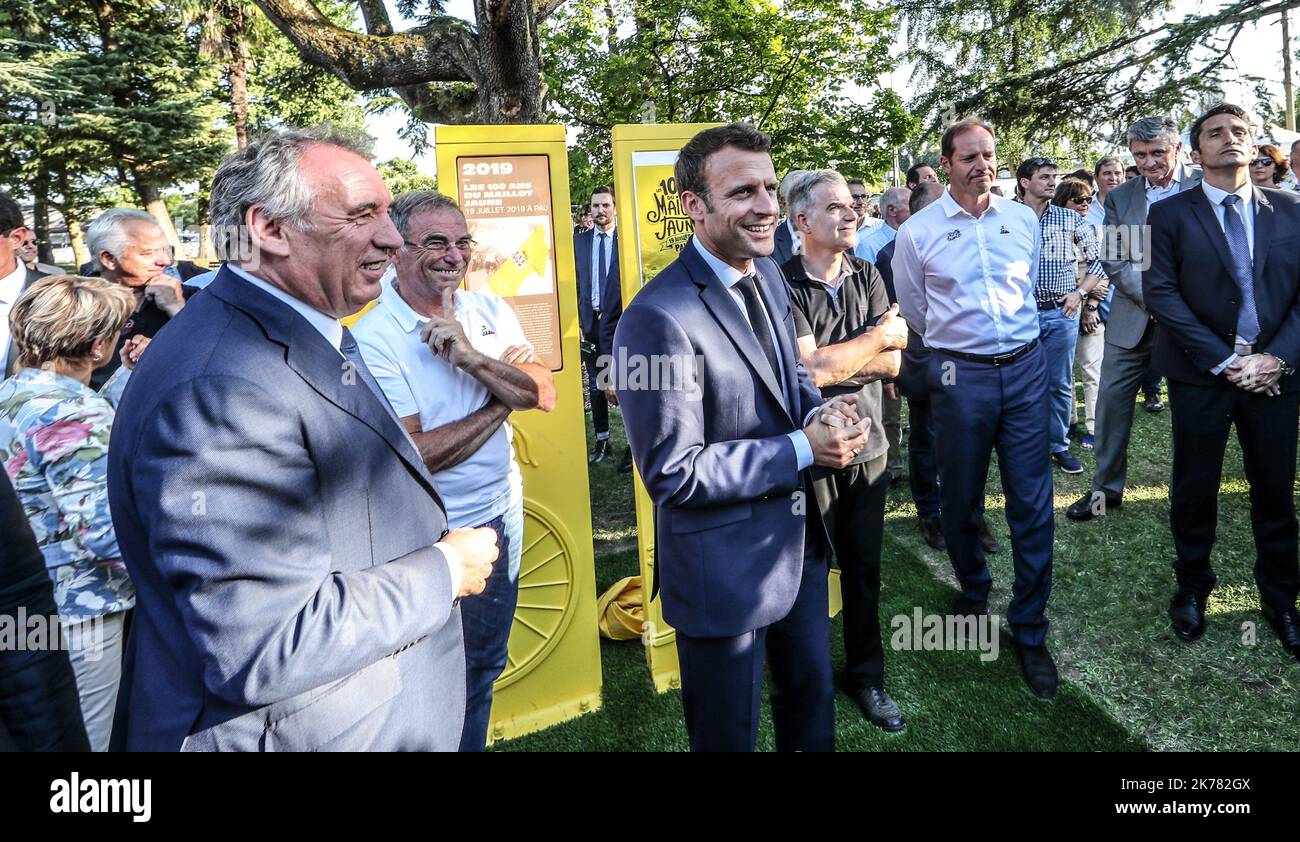Emmanuel Macron during the French Cycling race Tour de France 2019 ...