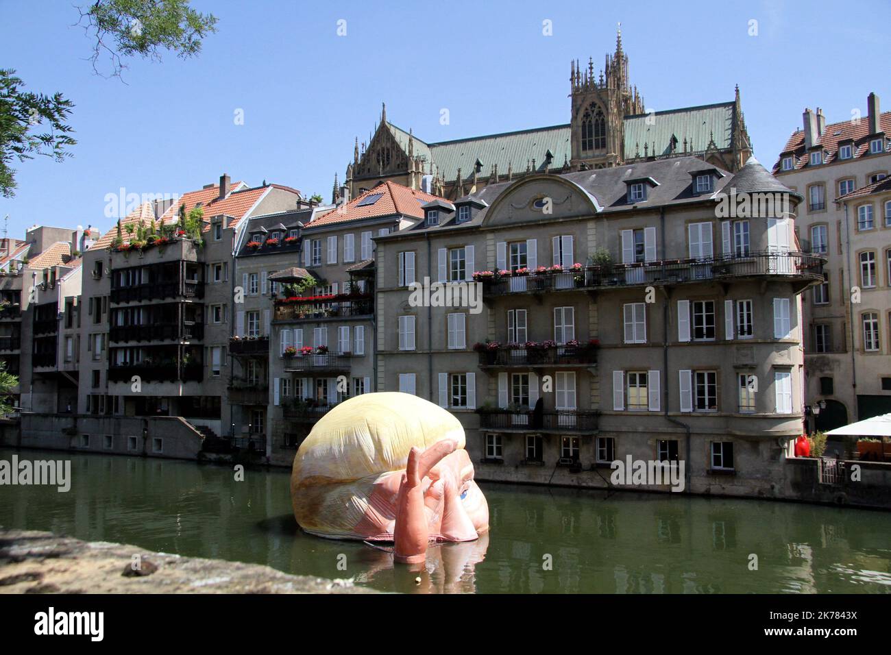 The installation "Everything is fine" depicting the half submerged head ...