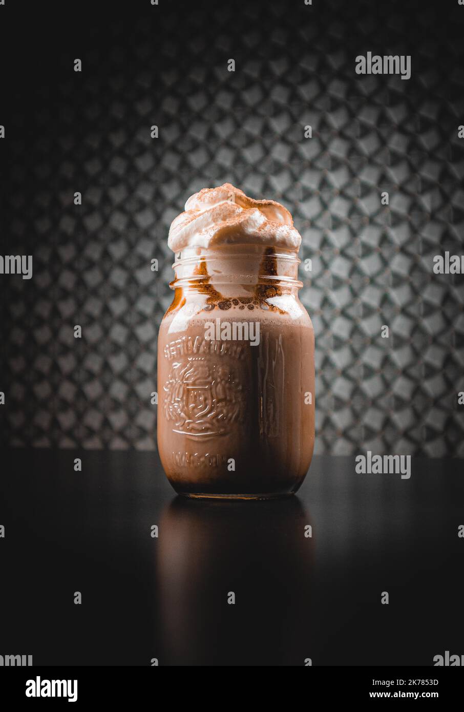 Crispy photo of homemade hot chocolate in a mason jar Stock Photo - Alamy