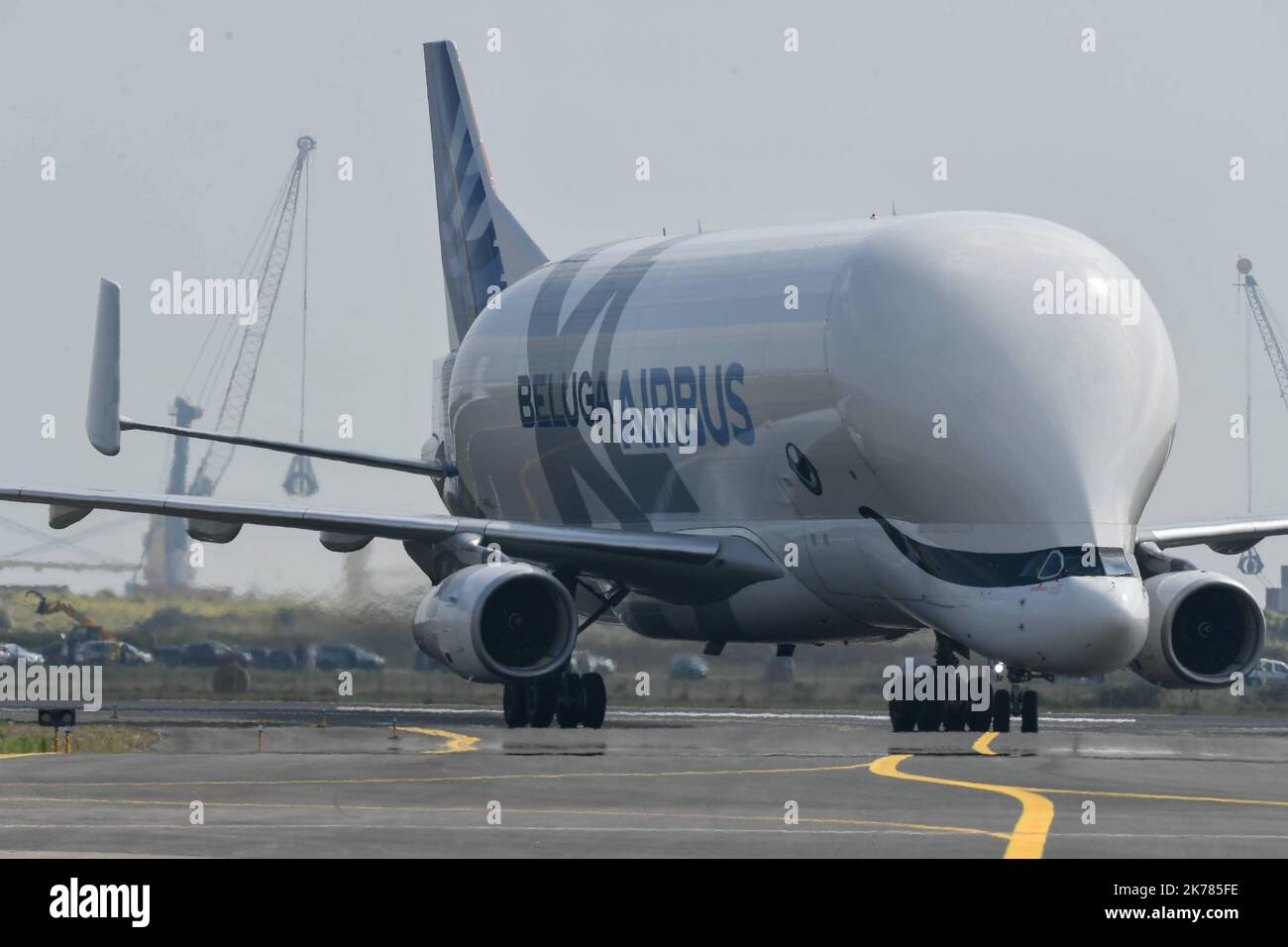 Beluga XL, Airbus super cargo plane, for the first time in Montoir de Bretagne airport, near ...