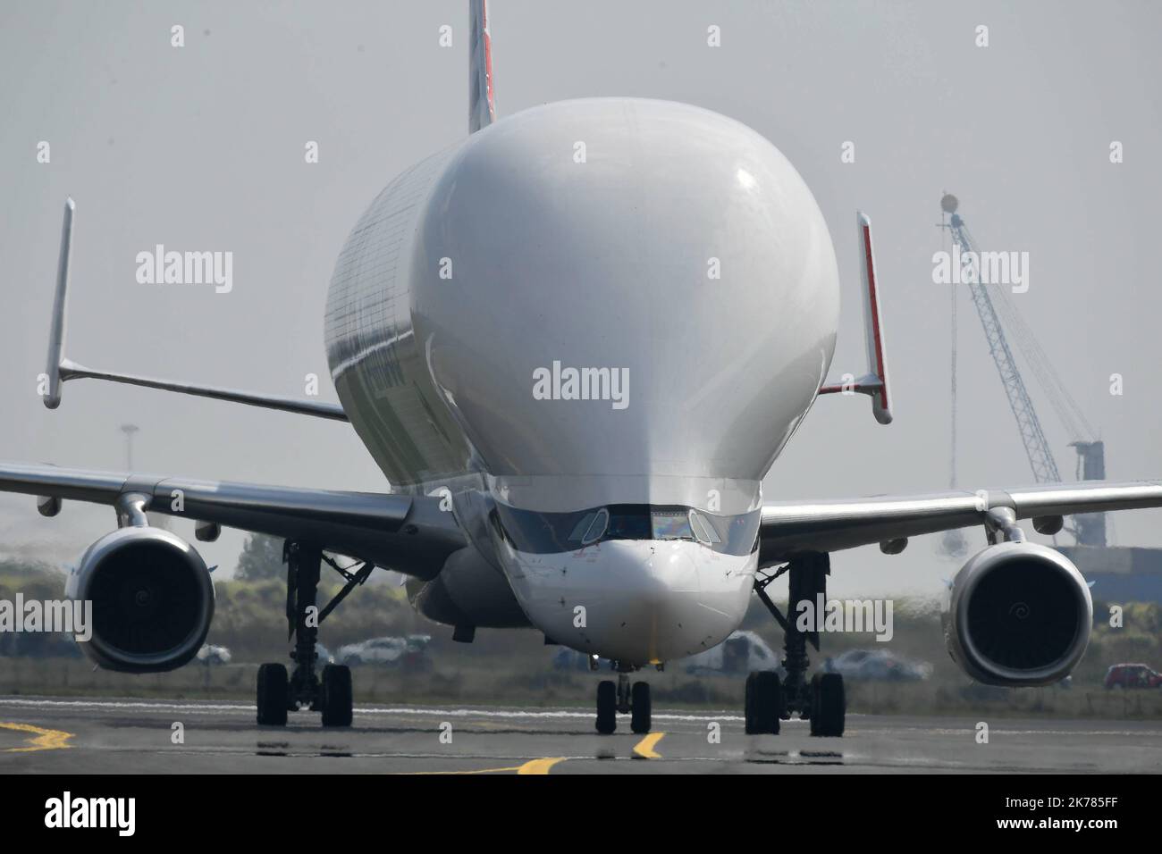 Beluga XL, Airbus super cargo plane, for the first time in Montoir de Bretagne airport, near ...
