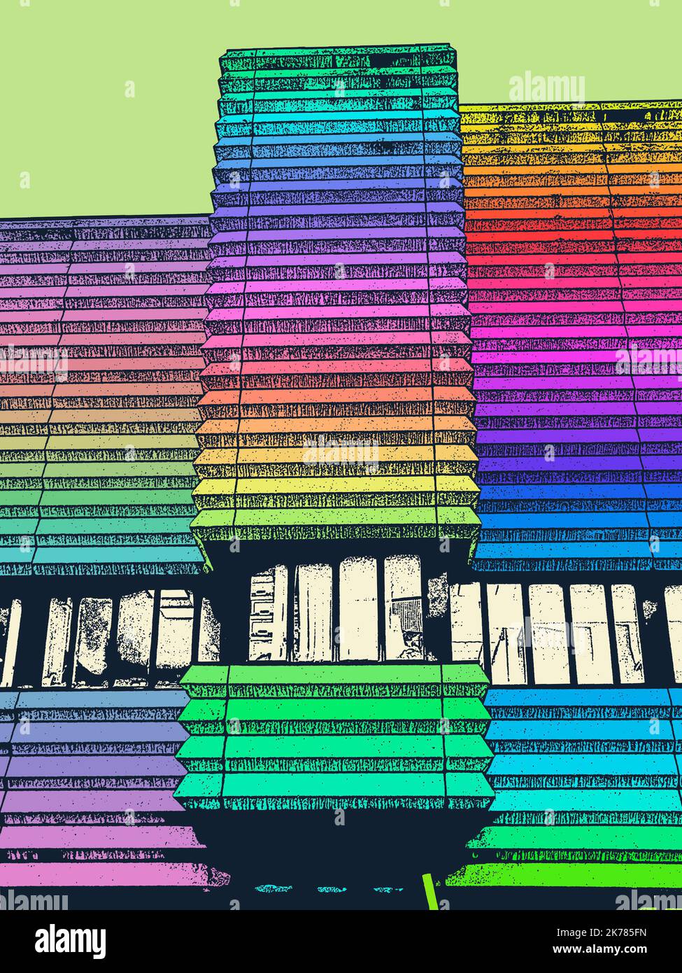 Birmingham city centre in bright vivid colours, a series of digital art ...