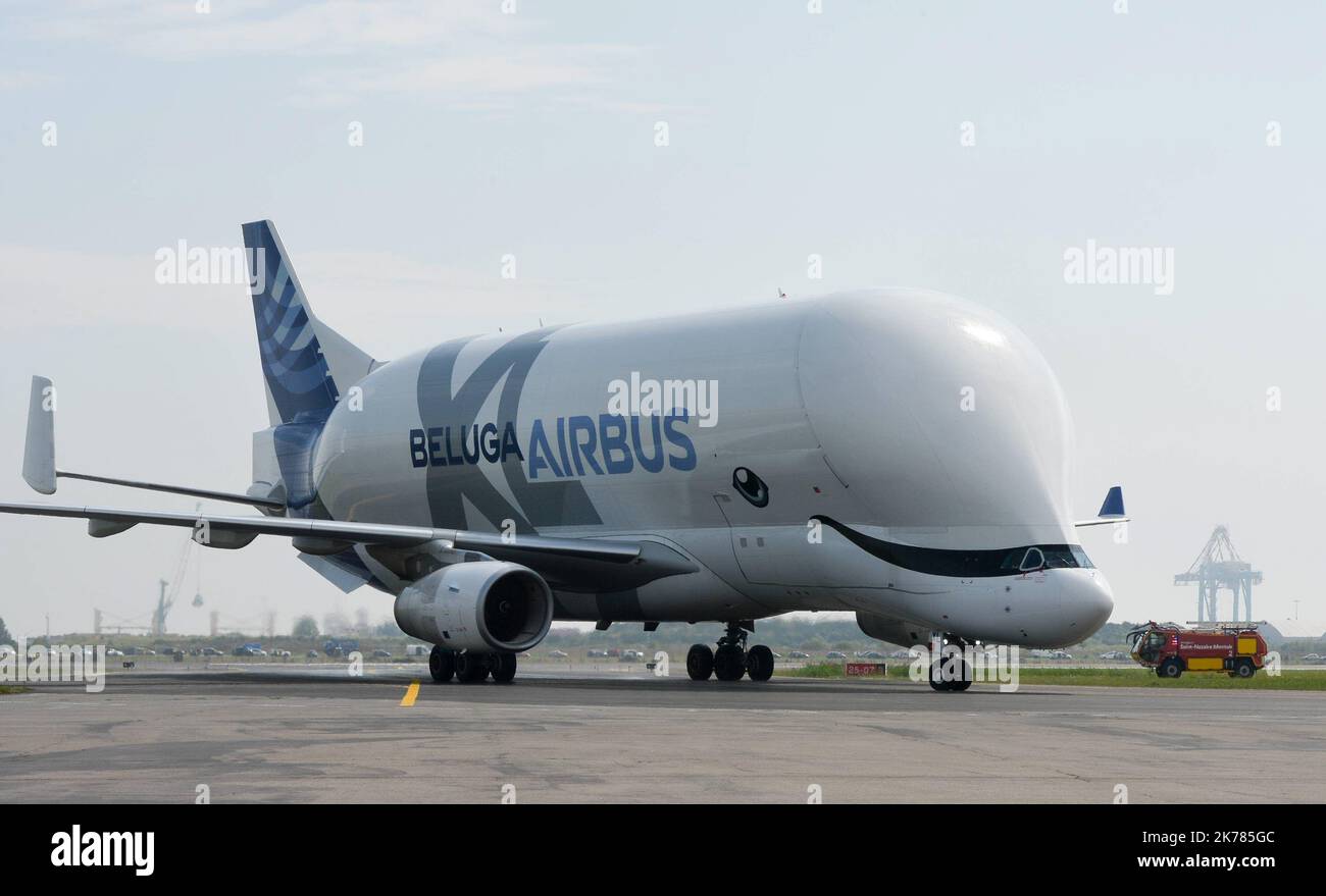 Beluga XL, Airbus super cargo plane, for the first time in Montoir de Bretagne airport, near ...