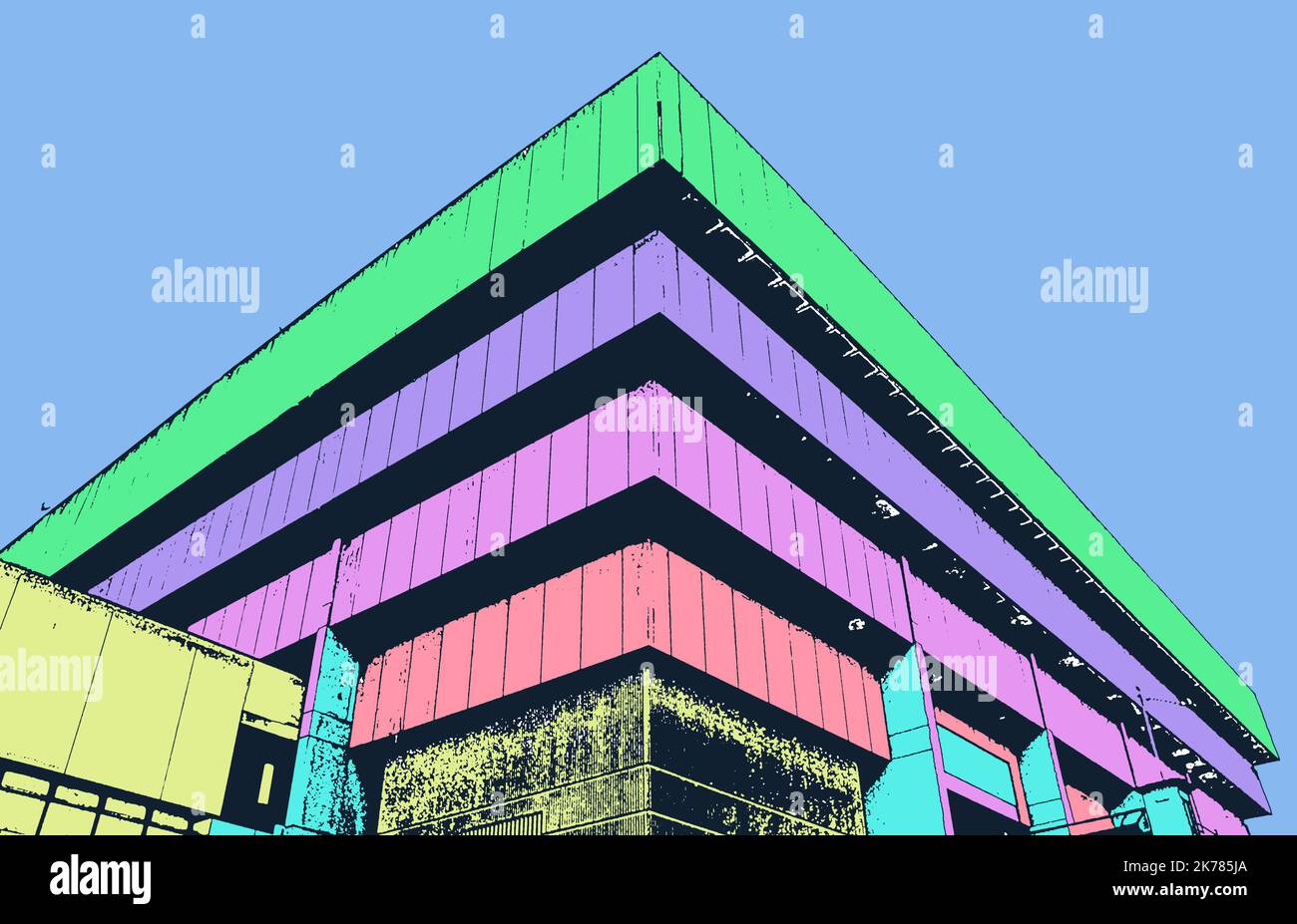 Birmingham city centre in bright vivid colours, a series of digital art ...