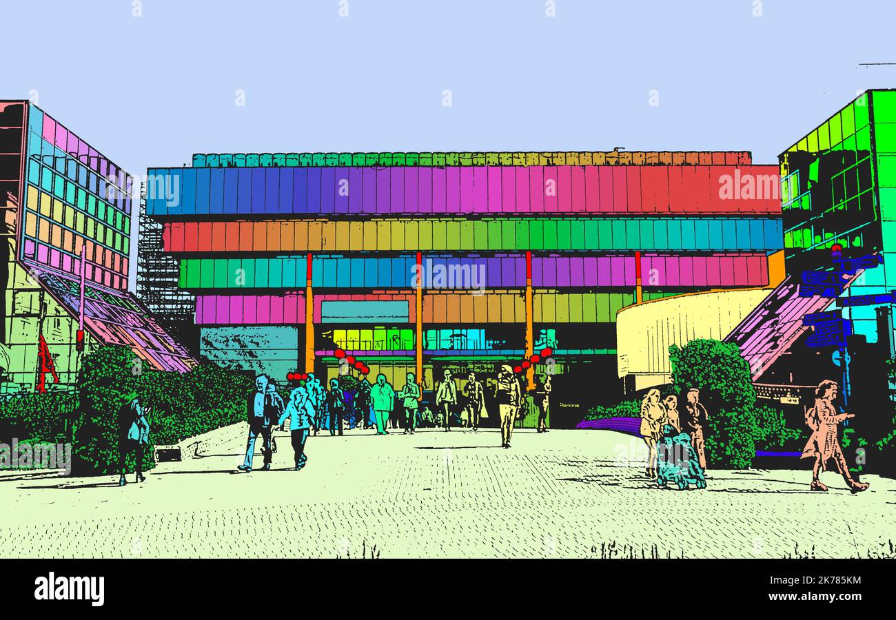 Birmingham city centre in bright vivid colours, a series of digital art ...