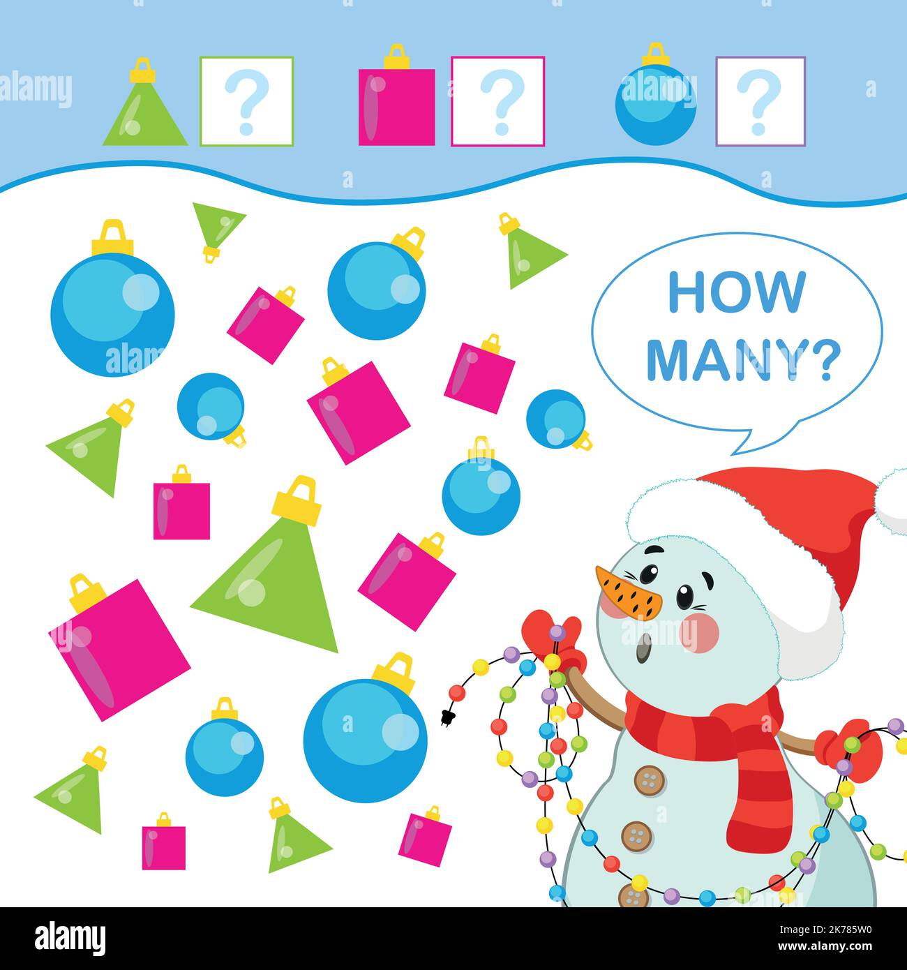 Math game for kids. how many christmas balls. snowman and Christmas ...