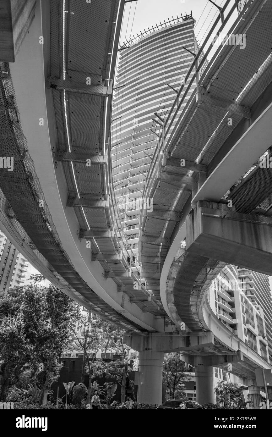 A vertical grayscale undershot of an elevated junction of the ...