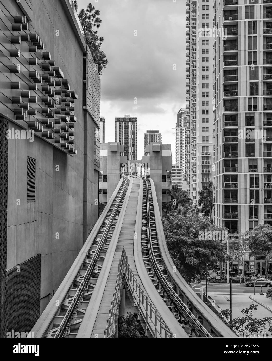A vertical grayscale of an elevated junction of the metropolitan ...