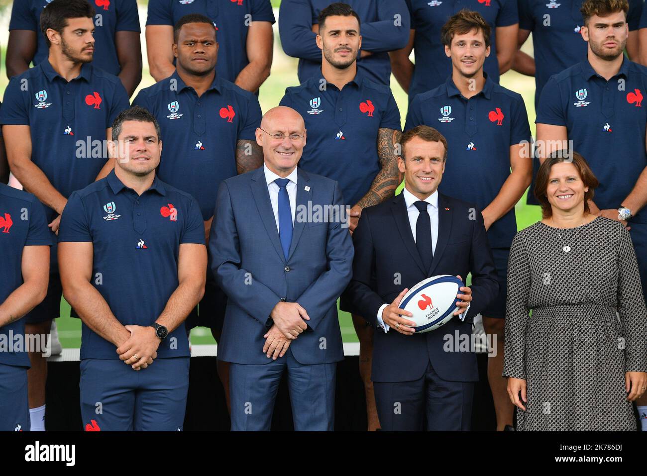 France's President Emmanuel Macron, French Rugby Federation President ...