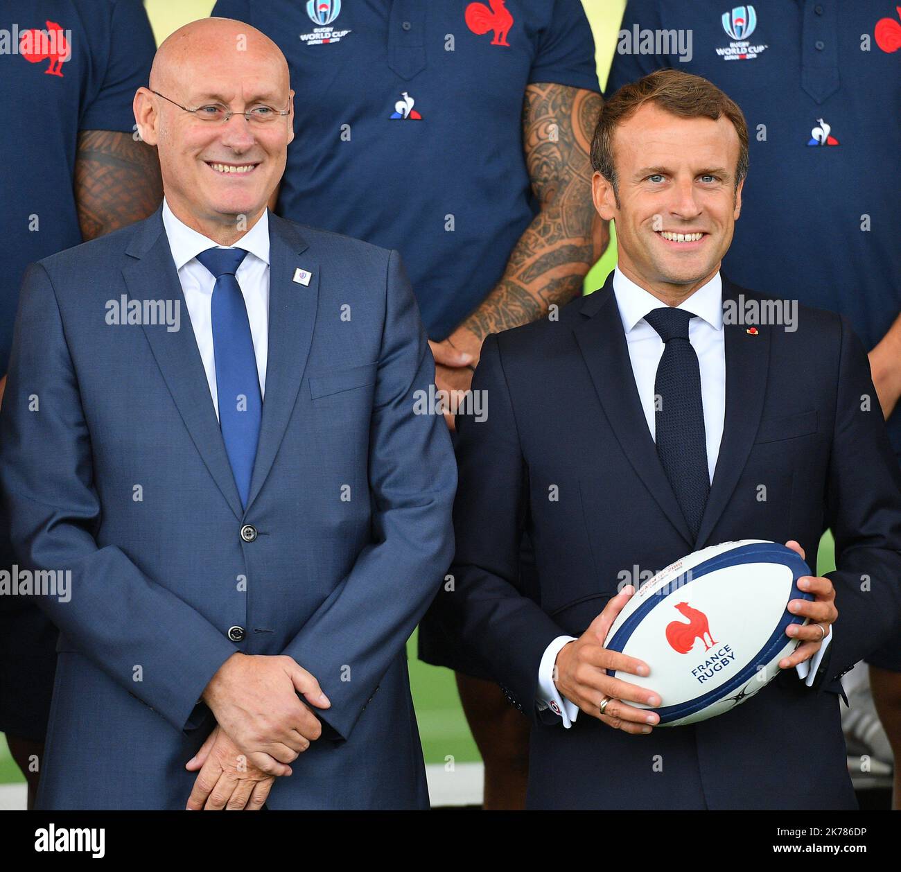 France's President Emmanuel Macron, French Rugby Federation President ...