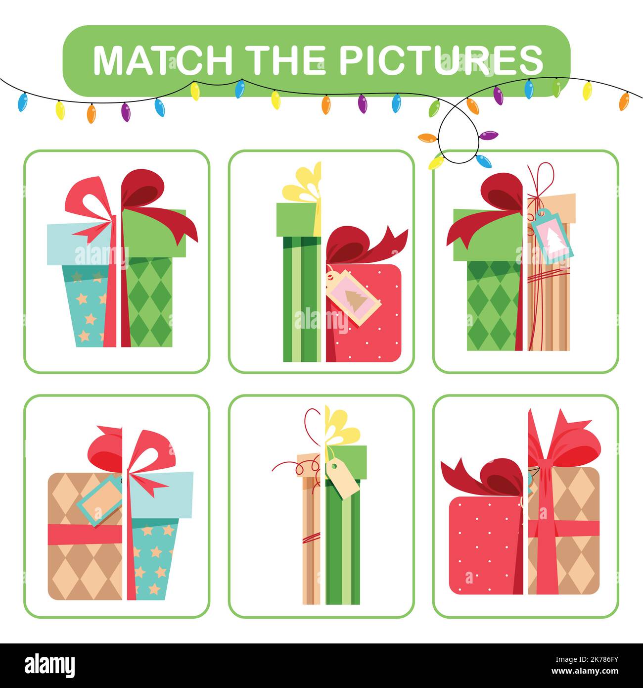 Match pictures game, holiday boxes. Children's educational game for ...