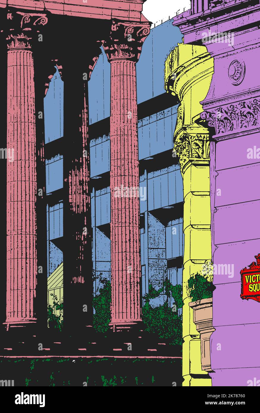 Birmingham city centre in bright vivid colours, a series of digital art ...